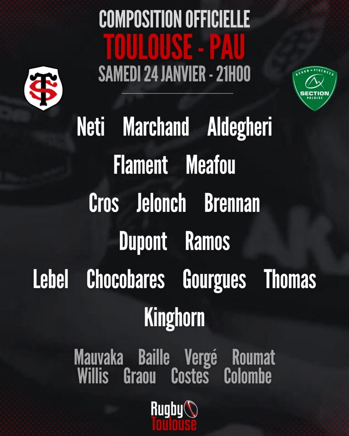 Toulouse - Pau : La compo officielle du Stade Toulousain révélée pour ...